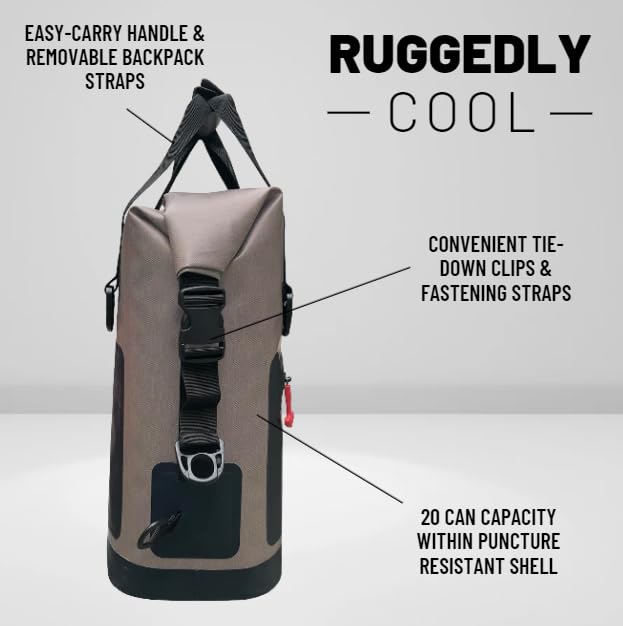 CAMP-ZERO Roll Top Cooler Bag with Backpack Straps | Easy Carry Handles & Air-Lock Closure | Keep Drinks Cold On Outdoor Adventures (Beige|Navy)