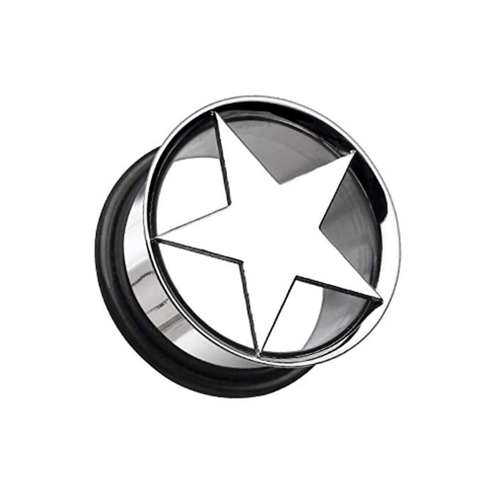 Covet Jewelry Nova Star Hollow Steel Single Flared Ear Gauge Plug (9/16" (14mm))