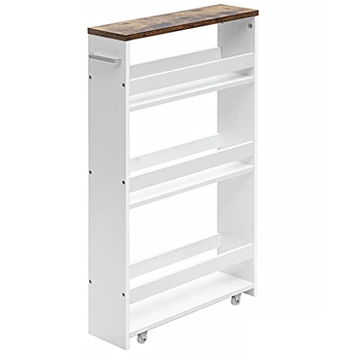 N/A 4-Layer Rolling Ultra-Thin Practical Storage Cart Tower Kitchen Storage Box Handle White Storage Cart (Color : White, Size : 1pcs)