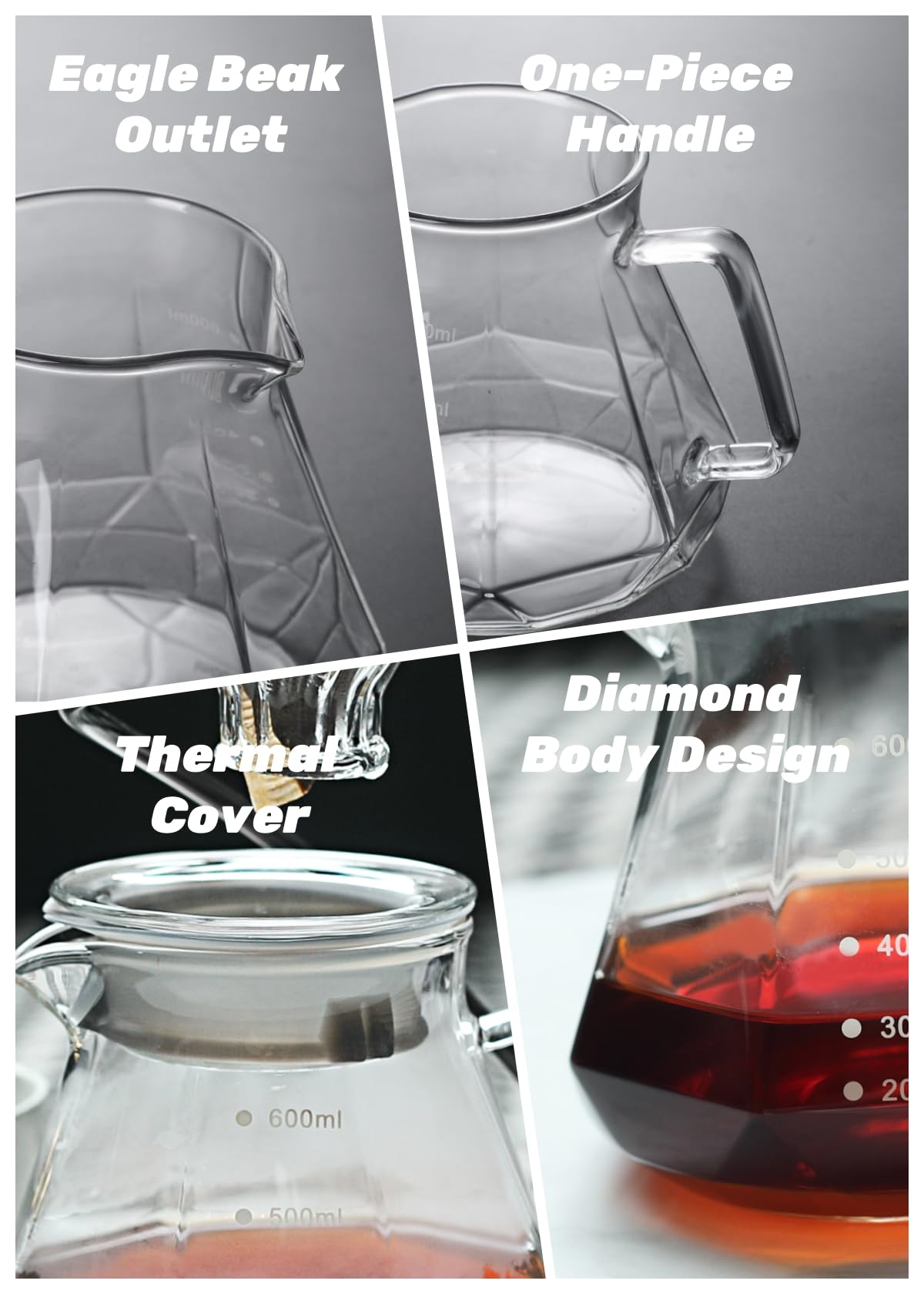 HYAXGM Pour Over Coffee Maker Set,20oz/600ml Pour Over Coffee Dripper & Glass Lid,Metal Dripper Stand and 100 Count Paper Coffee Filters,4 in 1 Set for Home or Office