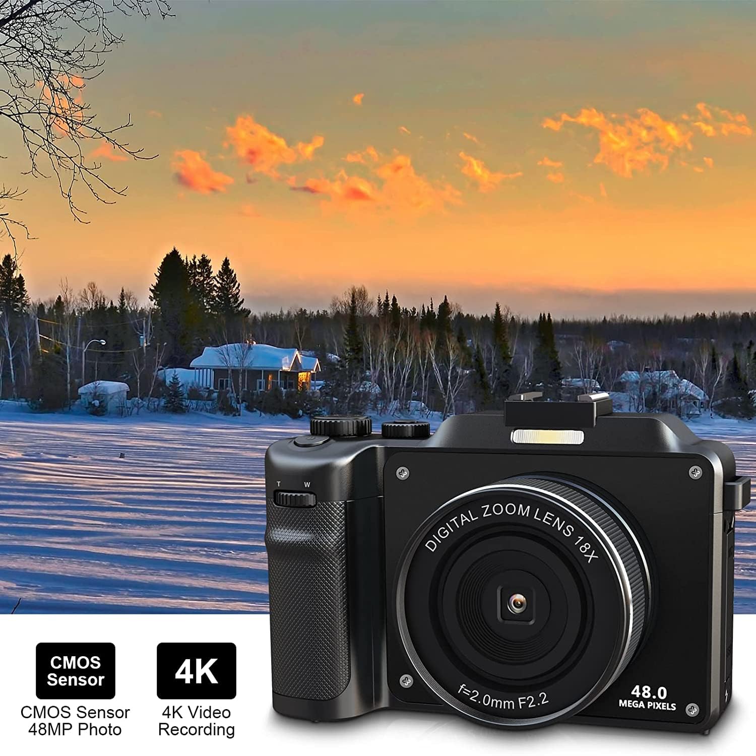 Digital Camera,Cameras for Photography,48MP&4K&18X Zoom,AutoFocus,Anti-Shake,32GB Micro SD+2 Batteries,Travel Portable Camera Beginner Vlogging Camera Black,Gray