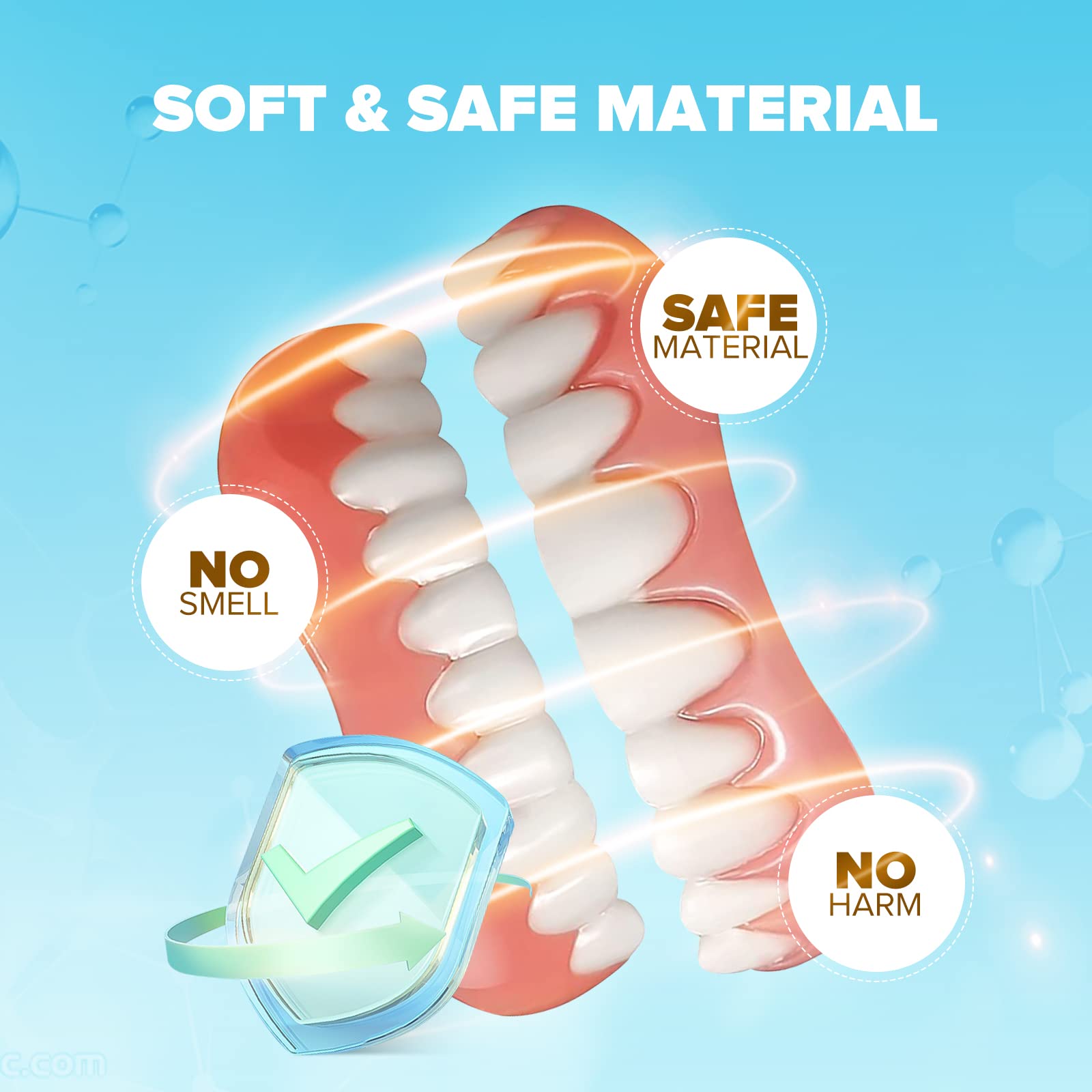 Fake Teeth, 6 PCS Dentures Teeth for Women and Men, Dental Veneers for Temporary Teeth Restoration, Nature and Comfortable, Protect Your Teeth and Regain Confident Smile, Natural Shade 6 PCS