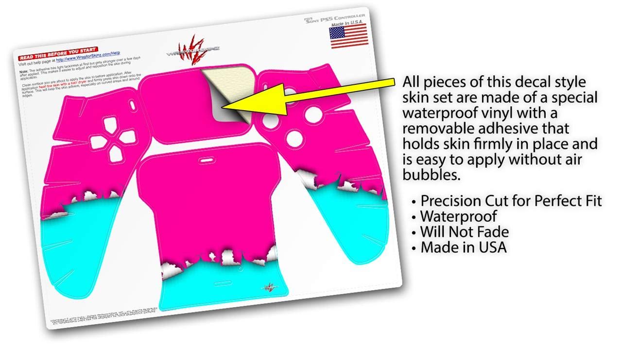 WraptorSkinz Skin Wrap compatible with Sony PS5 DualSense Controller Ripped Colors Hot Pink Neon Teal (CONTROLLER NOT INCLUDED)