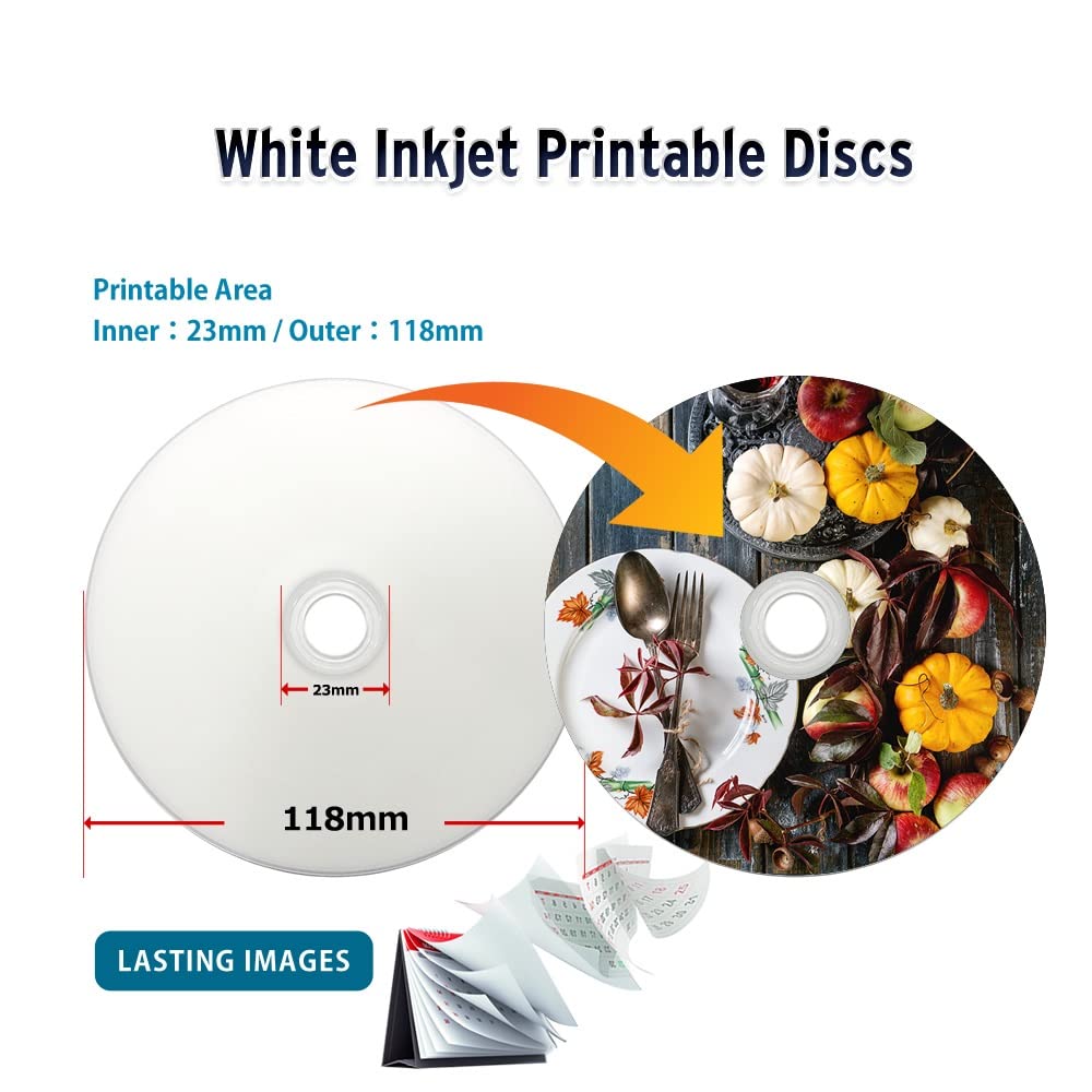 PlexDisc TY Series DVD-R 16X 4.7GB White Inkjet Hub Printable Blank Discs β 50 Pack Cake Box (FFP), Writable and Recordable Media for Data, Video, and Audio