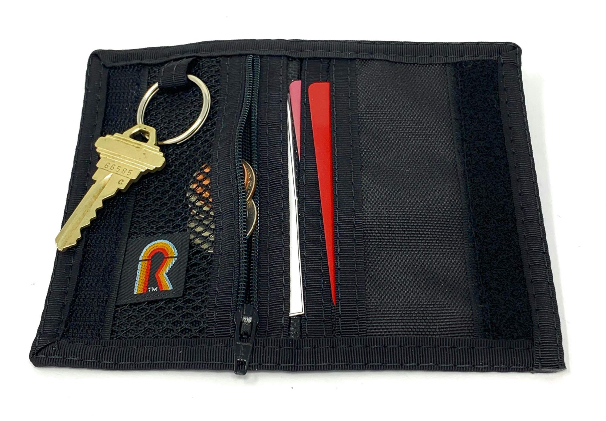 Rainbow of California Minimalist Front Pocket Slim ID Wallet/Inside Keyring Lanyard Attachable / 76PL-V1 (Black)