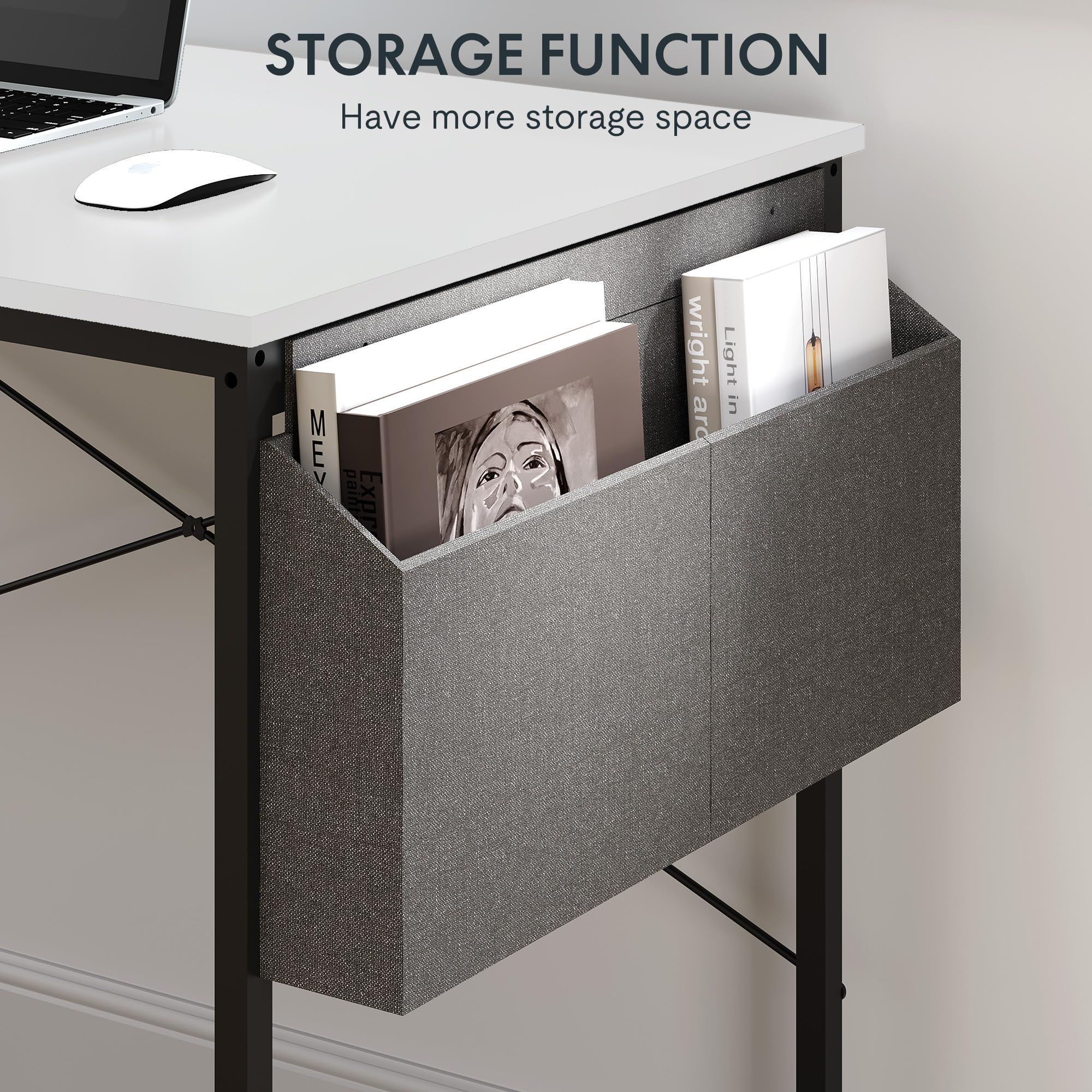 FLEXISPOT Computer Desk 40 inch Home Office Desk Workstation with Storage Bag, Modern Study Writing Table, Black Desktop