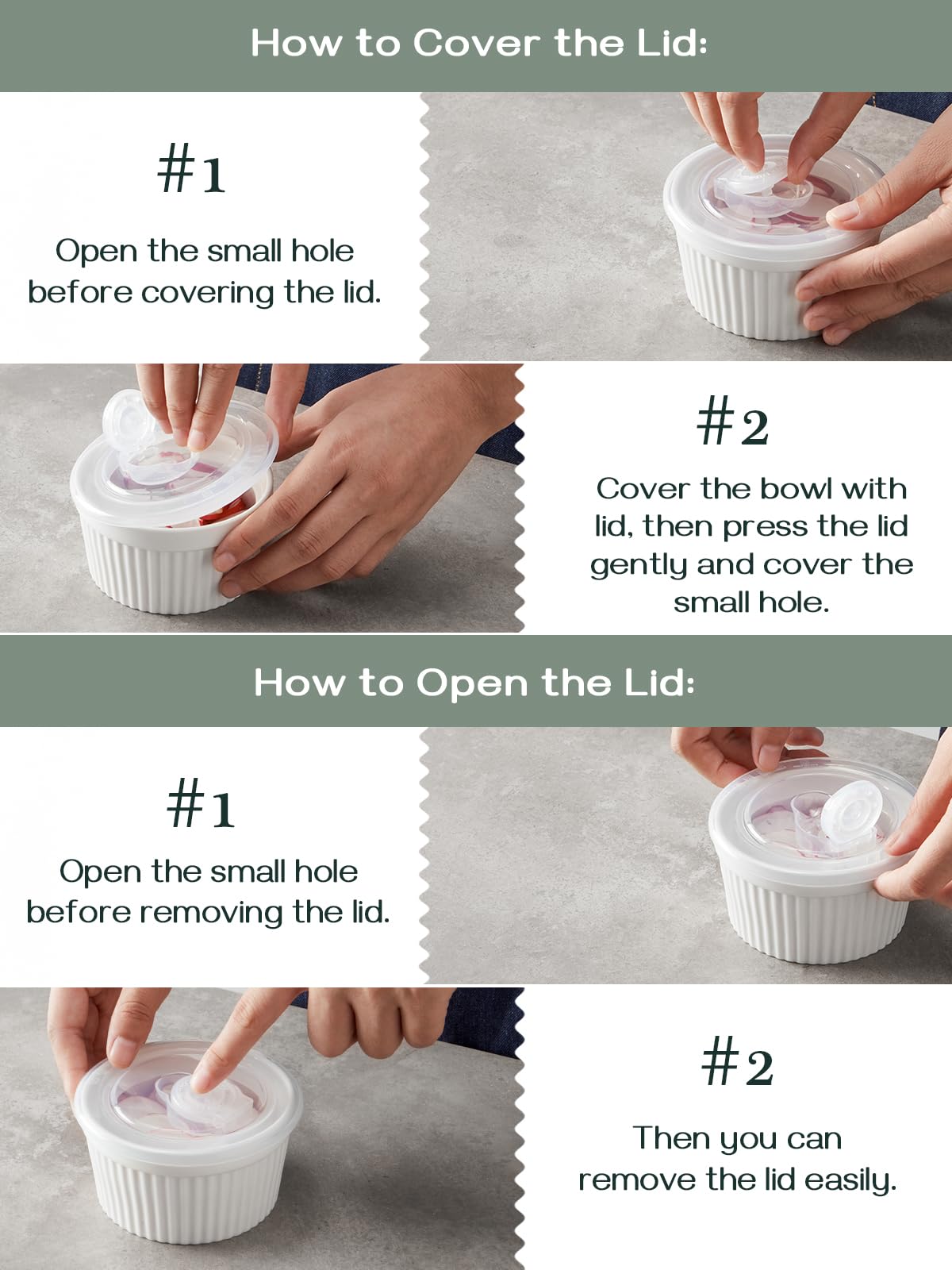 DOWAN Ramekins 8 oz Oven Safe with Lids, Creme brulee Ramekins Bowls with Covers, Porcelain White Ramekins Souffle Dishes for Baking, Stackable, Set of 6