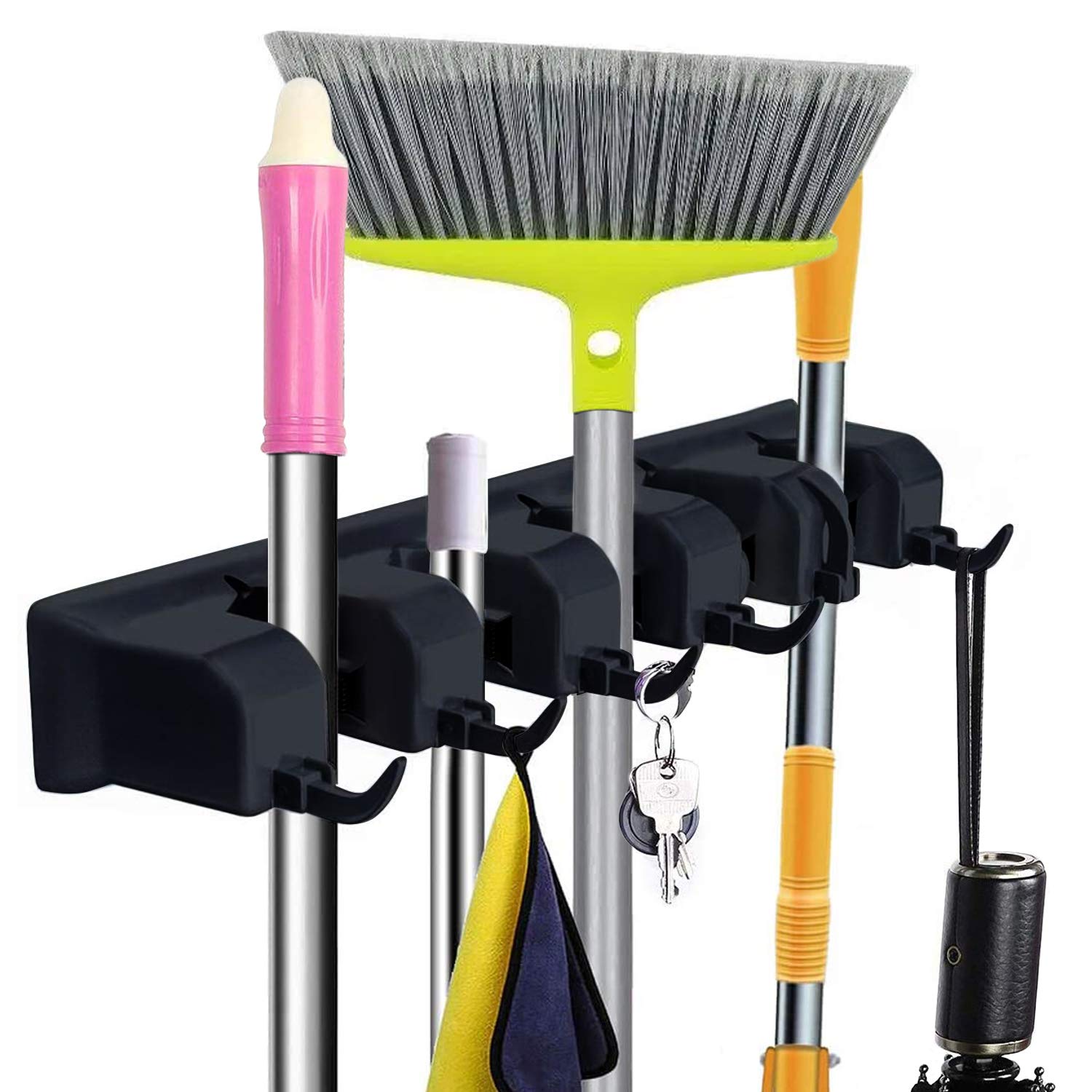 CINEYO 7 Pc's Airtight Food Storage Container & Mop and Broom Holder Wall Mount (Black)