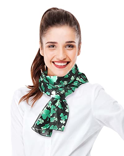 CBC Crown Women's St.Patrick's Shamrock Scarf Clover Scarf, One Size, Green White Black (Black - Shamrock)
