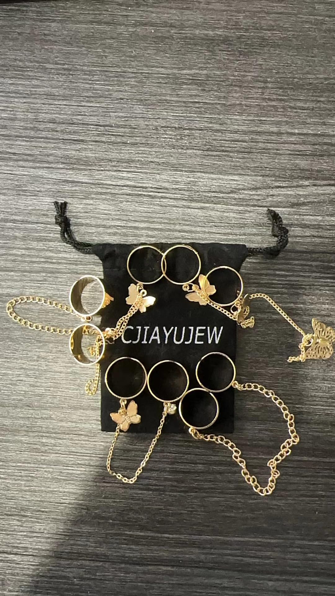 CJIAYUJEW Gold Punk Vintage Chain Finger Rings Set for Women Men,Gold Butterfly Chain Ring, Novelty Gothic Cross Open Adjustable Rings Stackable Gold Knuckle Rings (Gold)