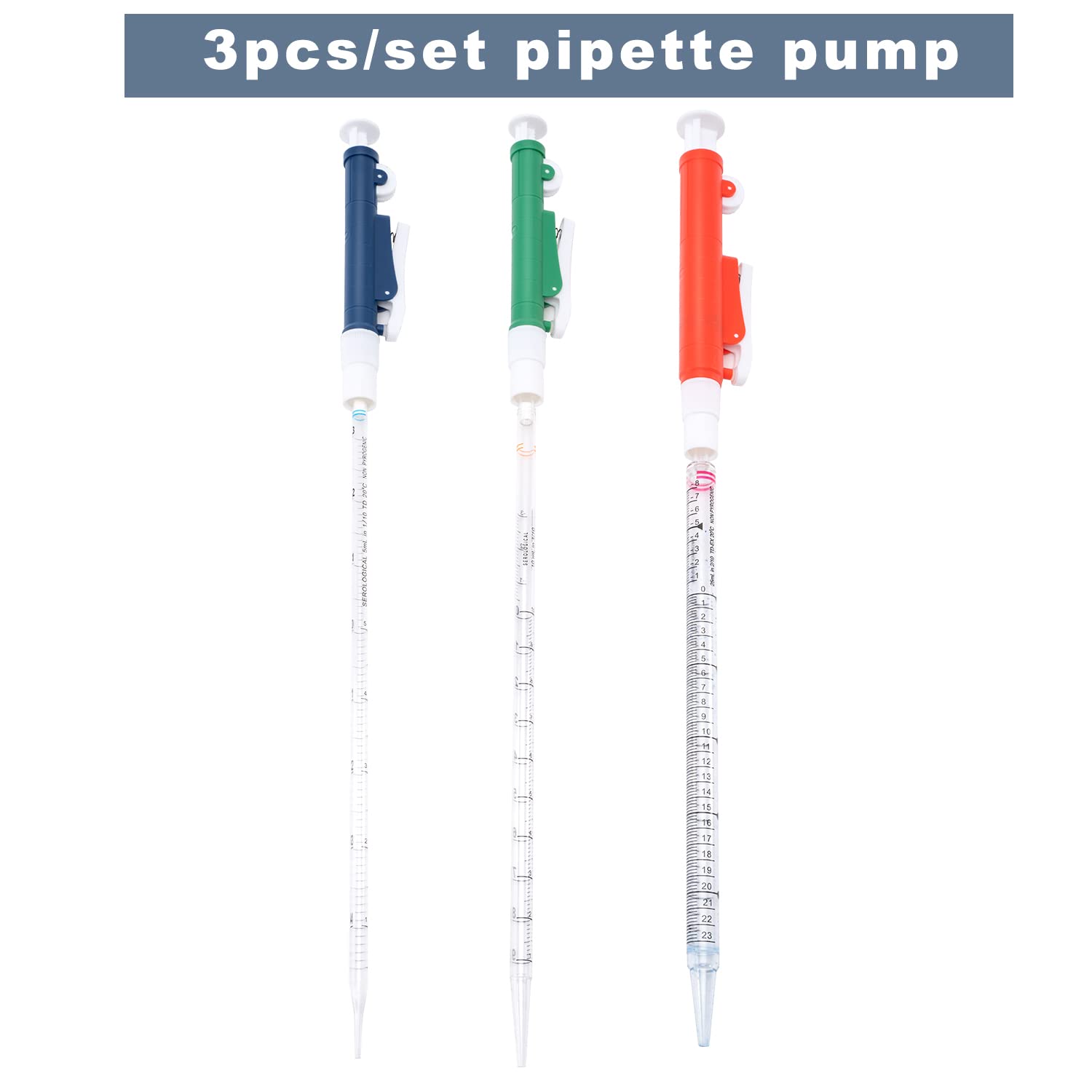 ONiLAB Pipette Pump,Set of 3 Lab Pipettes, 2ml Blue, 10ml Green, 25ml Red, Fit Plastic or Glass Pipettes…