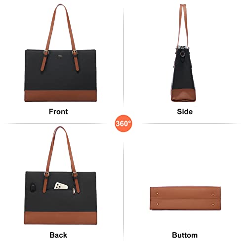 LOVEVOOK Laptop Bag for Women Work Bag 15.6 inch Large Capacity Computer Tote Handbag Faux Leather Shoulder Bag Purse