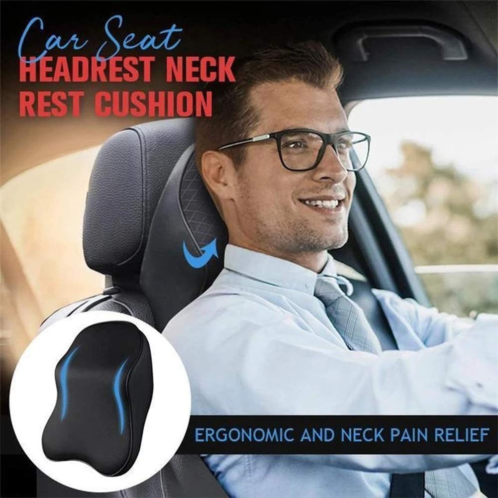 Car Seat Headrest Neck Rest Cushion, Car Seat Neck Pillow 100% Pure Memory Foam Neck Pillow with Breathable Removable Cover, Comfortable Ergonomic & Neck Pain Relief(14.17x11.8x3.9 in) (1 Pack, Black)