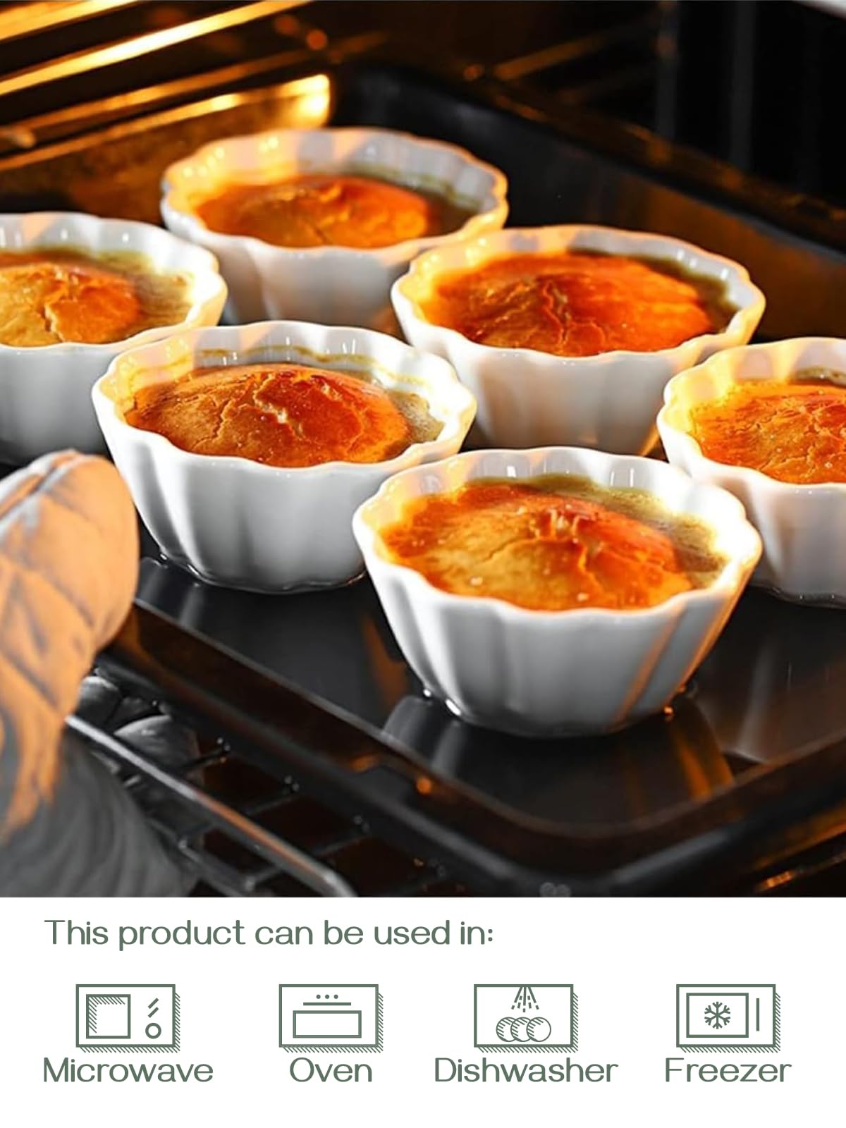 DOWAN Ramekins 4 oz, Creme Brulee Ramekins, Flower-Shaped Porcelain Ramekins Oven Safe for Baking Souffle, Custard Cups, Small Dipping Bowls, Sauces Bowls, Charcuterie Bowls, Set of 6, White