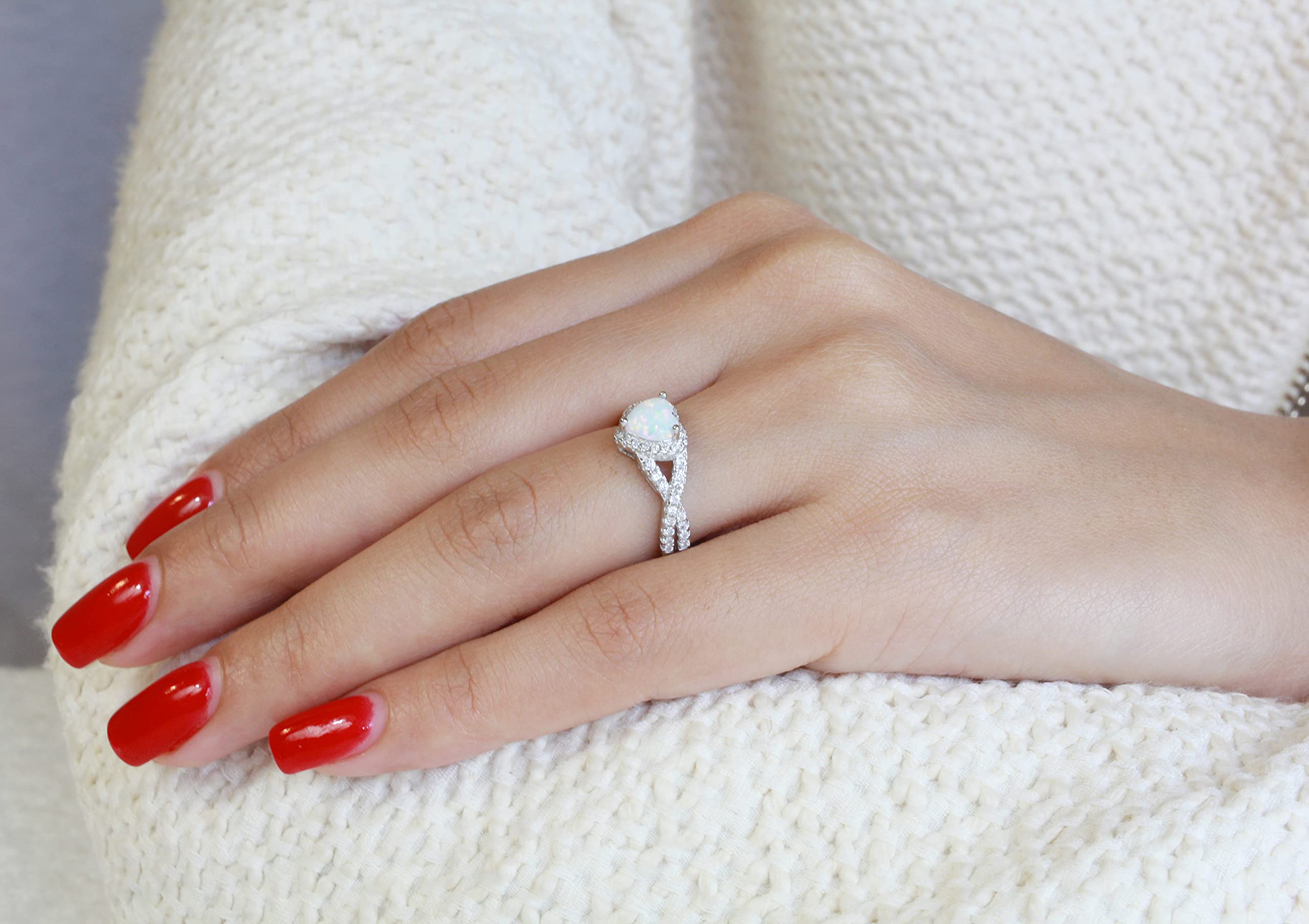 CloseoutWarehouse White Simulated Opal Cubic Zirconia Heart Swirl Design Ring Sterling Silver Size 11