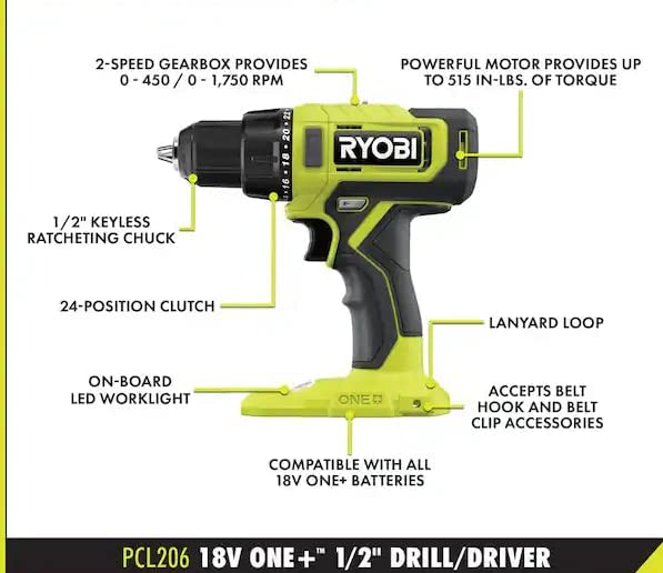 RYOBI ONE+ 18V Cordless 1/2 in. Drill/Driver Kit with (1) 1.5 Ah Battery and Charger