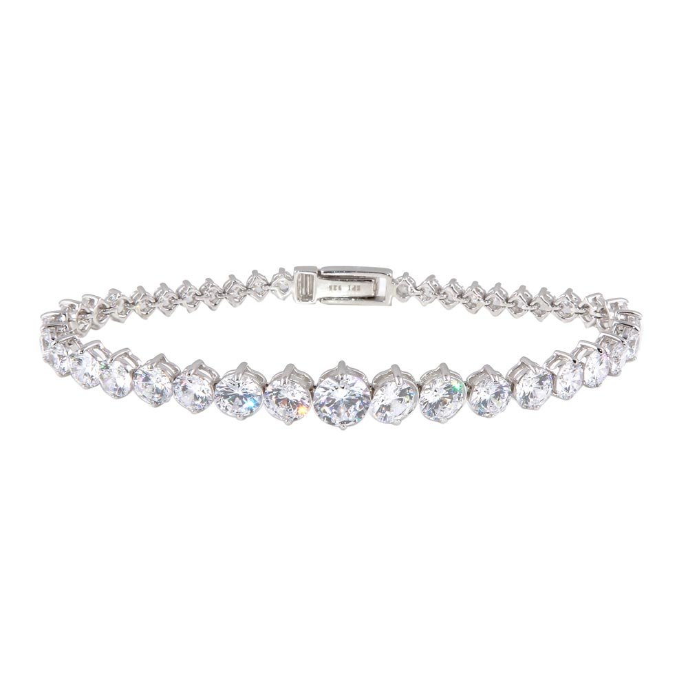 CloseoutWarehouse Graduated Clear Cubic Zirconia Tennis Bracelet Rhodium Plated Sterling Silver