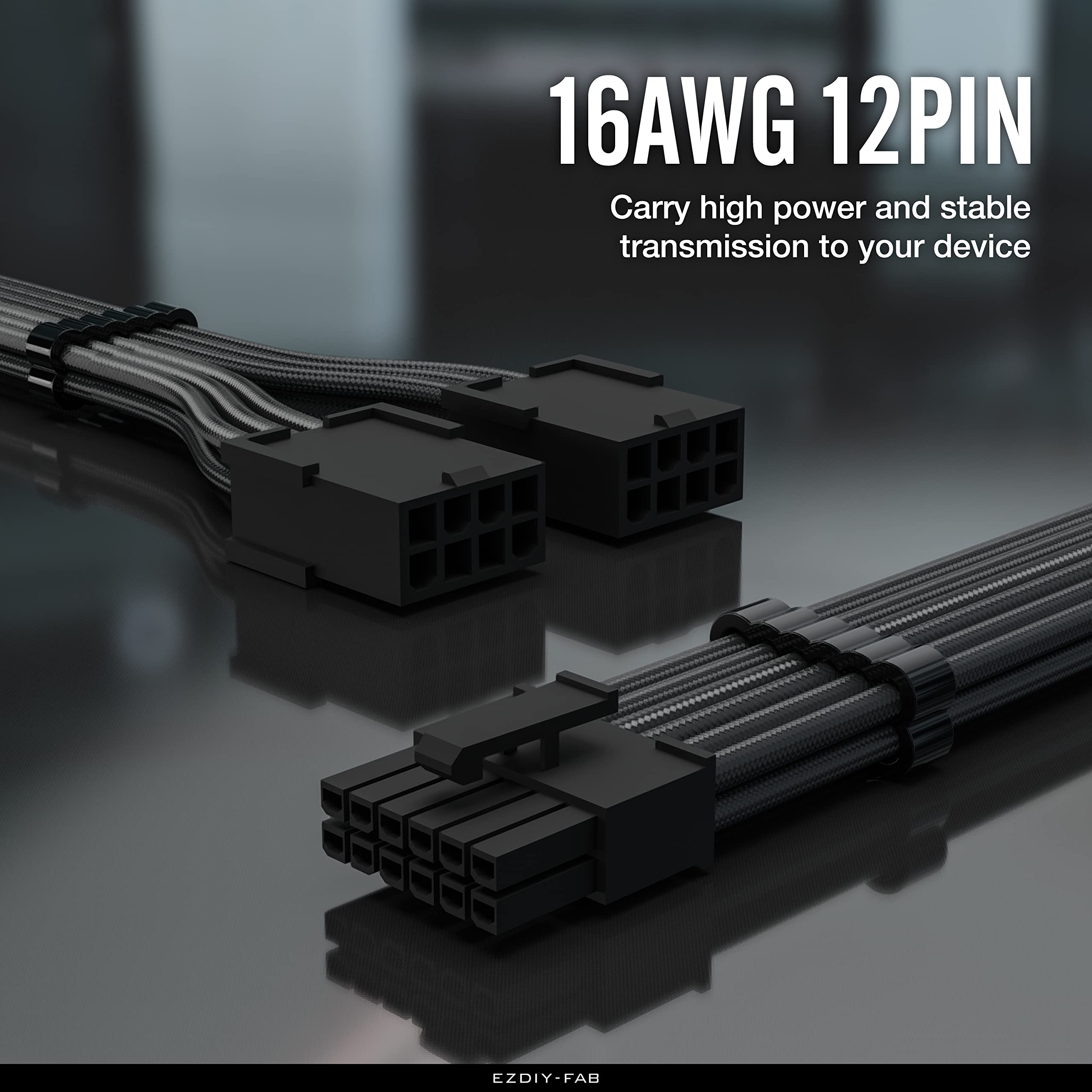 EZDIY-FAB PSU Cable Extension 12Pin to Dual 8P,16AWG PCIe Sleeved Extension Cable for RTX 3060ti 3070 3080 3080ti 3090- Black [300mm]