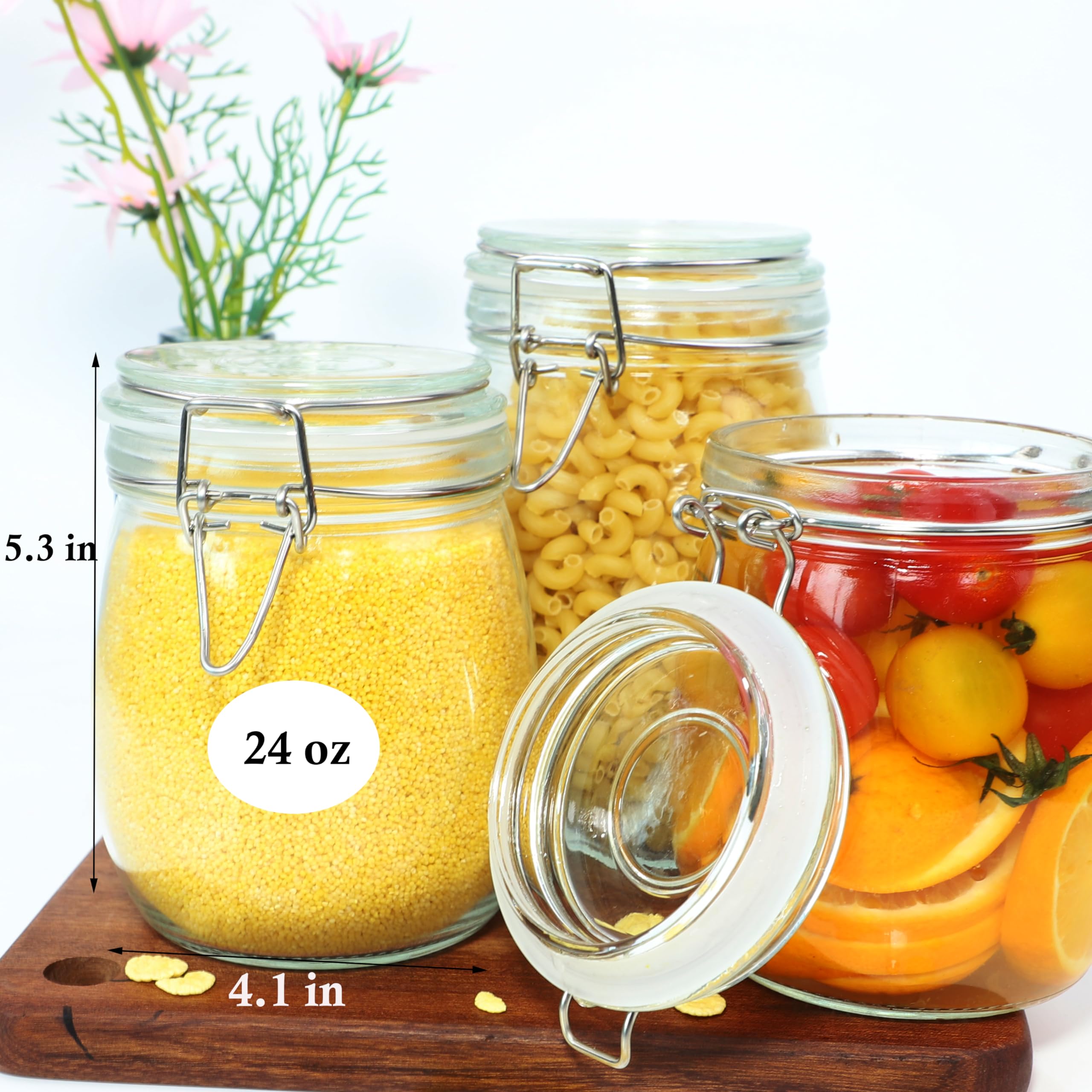 Glass Jars With Airtight Lid 24 Oz (Set Of 2) Wide Mouth Mason Glass Sealed Storage Canisters Leakproof For Coffee Sugar Nuts Spice Refrigerator Pickles & Preserves Tea For Fridge Kitchen Pantry