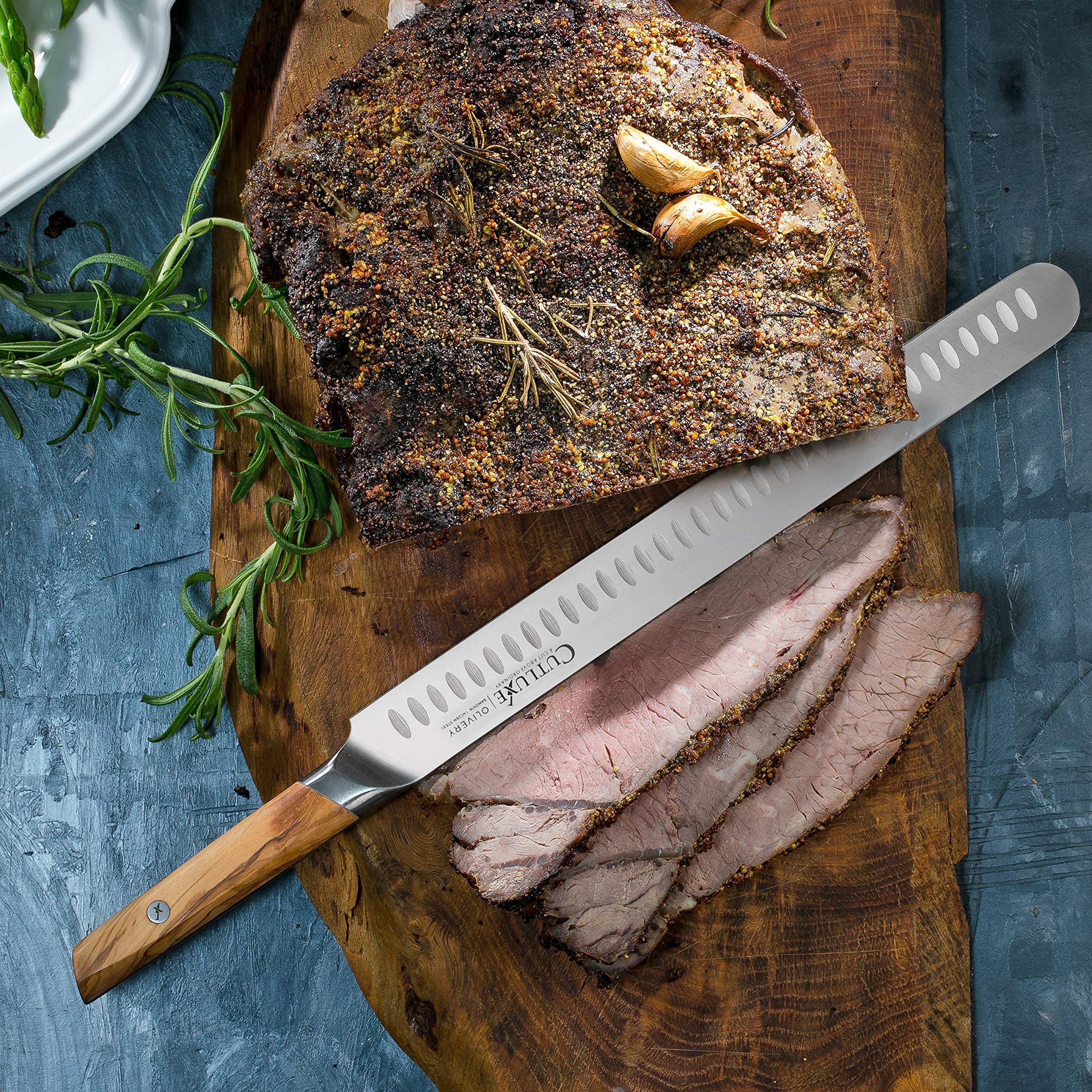 CUTLUXE Slicing Carving Knife – 12" Brisket Knife, Razor Sharp Meat and BBQ Knife – Swedish Sandvik 14C28N Steel Blade – Full Tang & Ergonomic Handle Design – Olivery Series