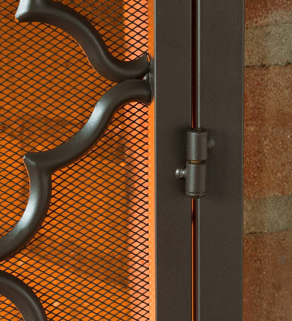Plow & Hearth Metal Fireplace Screen Geometric Bronze | 44" W x 33" H | 2 - Door | Spark Guard Indoor Grate | Iron Fire Place Cover | Wood Burning Stove Decorative Accessories