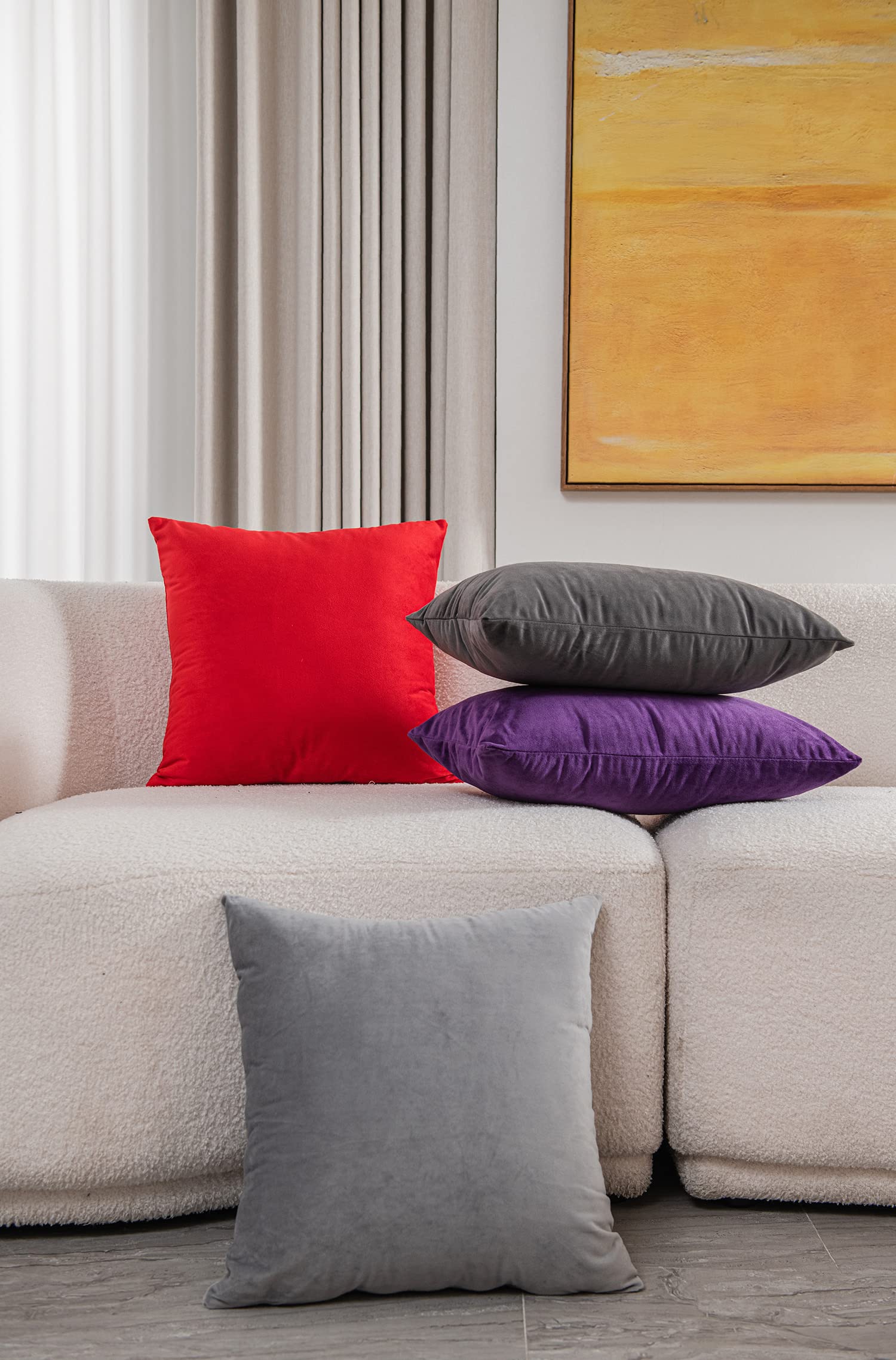 DEZENE Decorative Pillow Cases 20x20 Light-Grey: 2 Pack Cozy Soft Velvet Square Throw Pillow Covers for Farmhouse Home Decor