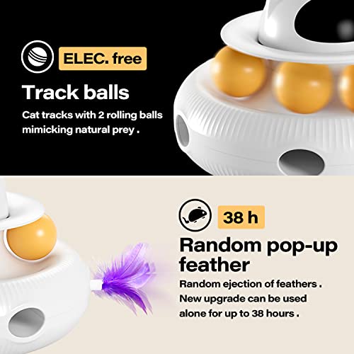 JIMUPARK 4-in-1 Laser Cat Toys Smart Interactive Electronic Exercise Kicker Toy for Indoor Cats, Kitten, Flying Feathers, Track Balls