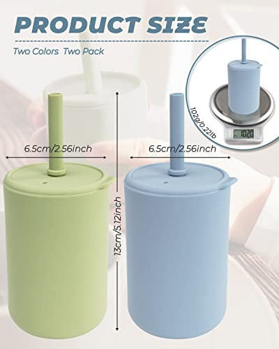 DF DUALFERV 2 Pcs Silicone Sippy Cup, Silicone Straw Cups for Toddlers, Baby Straw Cup, Silicone Sippy Cups for Baby 6 Months (Blue, Green)