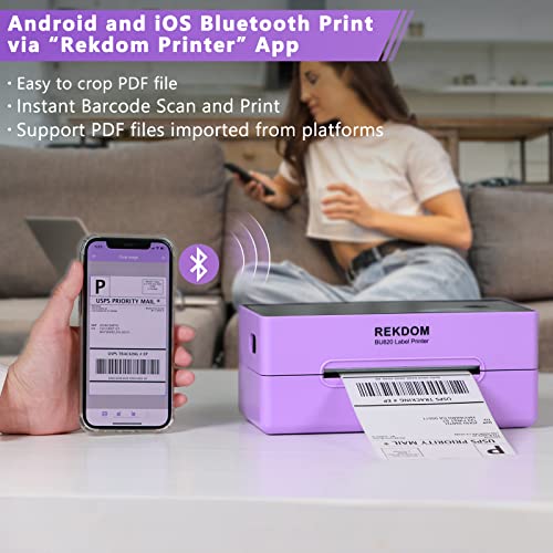 REKDOM Bluetooth Label Printer Wireless Thermal Printer for Shipping Packages, Compatible with iPhone, Android and Windows, Support Amazon, Ebay, Etsy, USPS, Shopify and etc.
