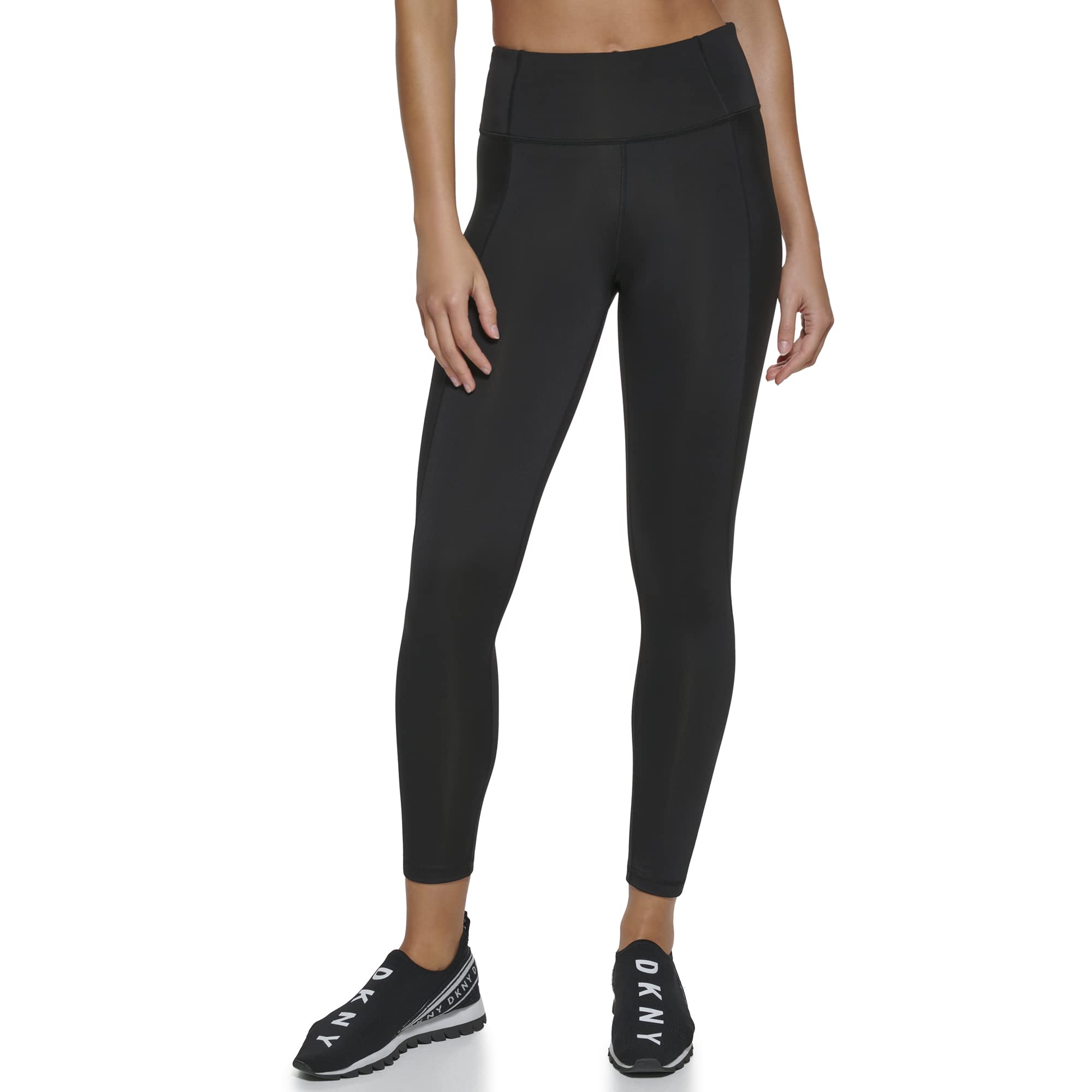 DKNY Women's Sport Tummy Control Workout Yoga Leggings, Black Side Logo, X-Small