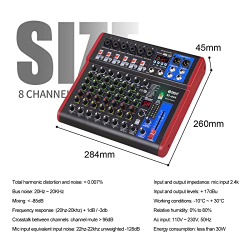 D Debra SI Series Professional Portable Recording Mixer Audio with 99 DSP Digital Effects Mic Preamps and USB for DJ Mixer Console Karaoke Home Recording Studio (SI-8UX)