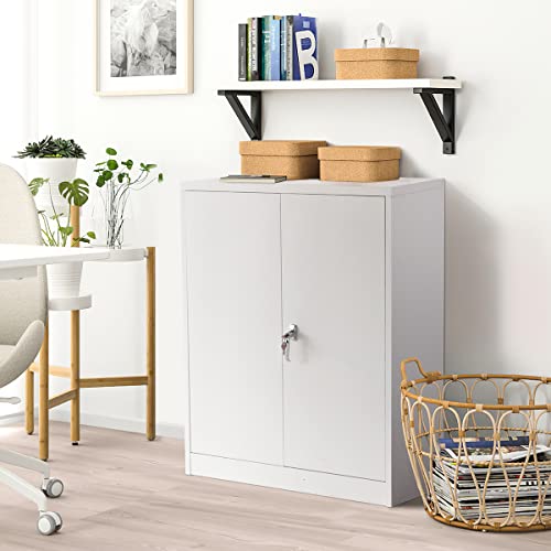 Pataku Metal Storage Cabinet Lockable Steel Storage Cabinet with Doors and Shelves, Office Locking Cabinet for Home, Office, Garage, Warehouse, Basement (White)