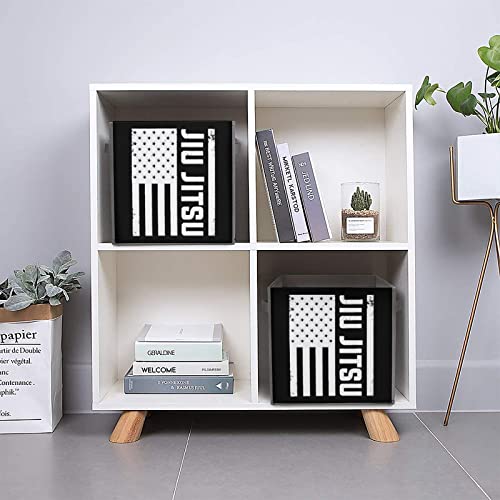 Jiu Jitsu American Flag Canvas Collapsible Storage Bins Cube Organizer Baskets with Handles for Home Office Car