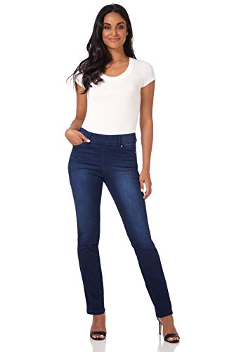 Rekucci Women's Secret Figure Premium Denim Straight Leg Pull-On Jean (10, Ink Blue Sandblast)