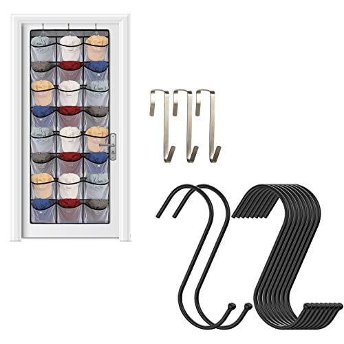 RELBRO 30 Pack Black S Hooks and Hat Rack for Baseball Caps
