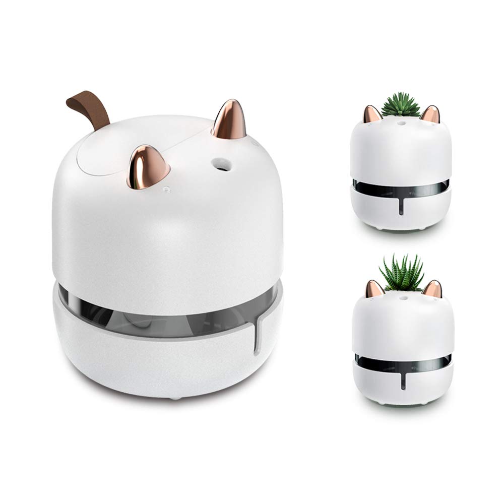 DCMEKA Desk Humidifier, Top Fill Cool Mist Humidifier ,Ear Touch Control USB Personal mini Humidifiers for Baby Bedroom Office Home with Night Light,Auto Shut-Off (Artificial Plants Include)