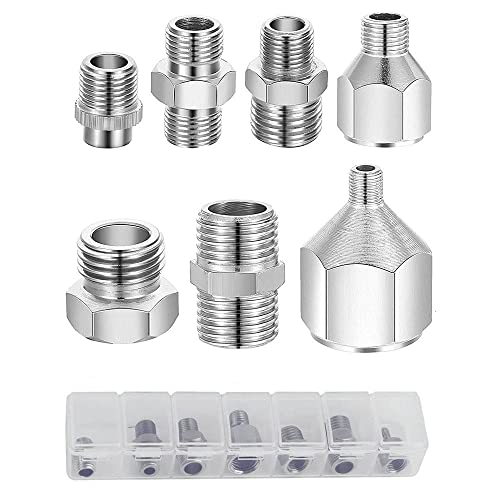 HUBEST 7 pcs of airbrush adaptor set airbrush fitting airbrush connector kit Airbrush Threaded Plug for Connecting Airbrush and air Compressor with Transparent plaxtic Box