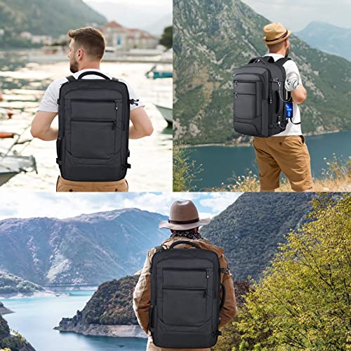 LCKPENG Carry On Backpack, Extra Large Travel Backpack for Men Women, 40L Expandable Backpacks Airline Approved, Business Traveling Backpack for Flight, Suitcase Luggage Backpack with USB Port, Black