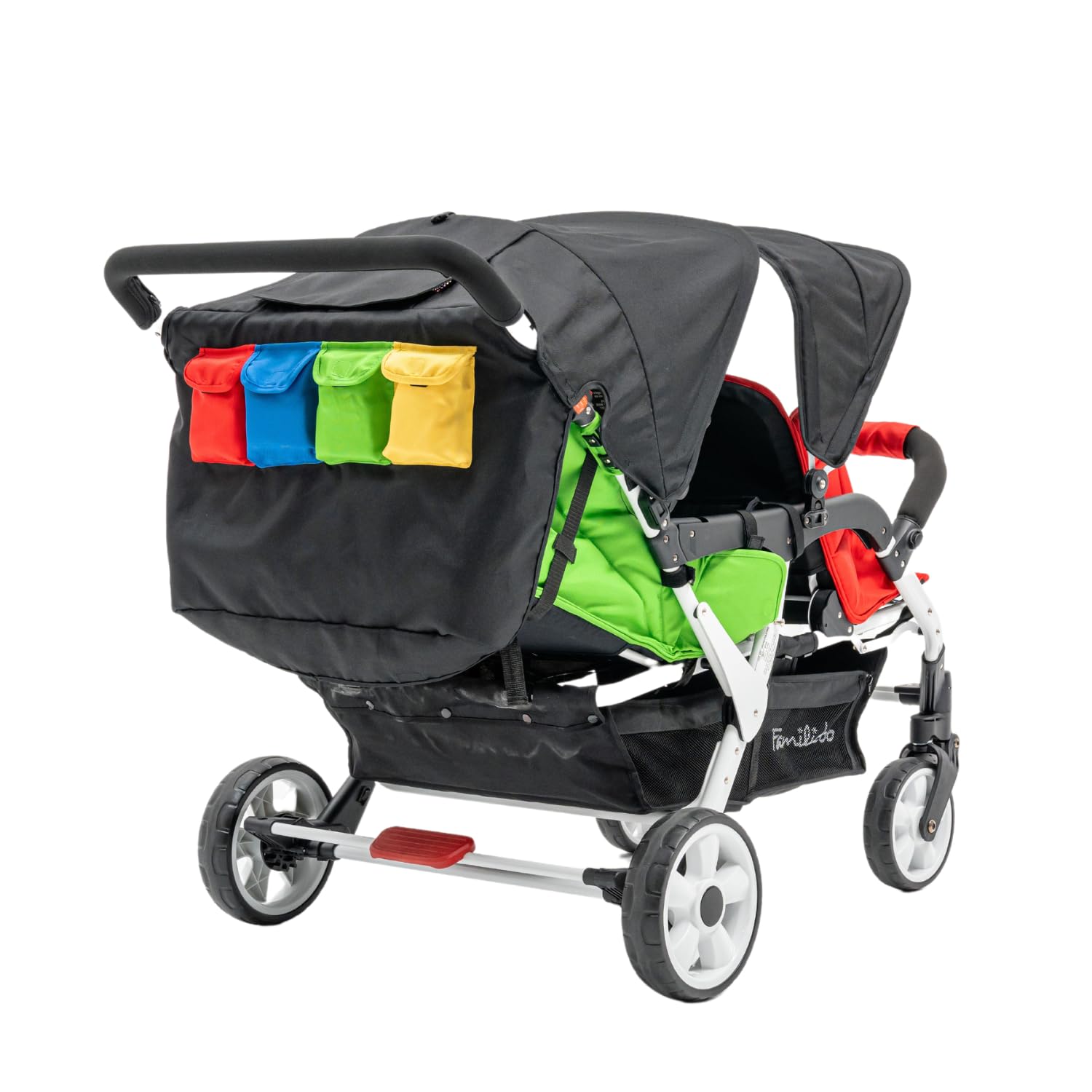 Familidoo H4E Quad Stroller with Double Canopy Rain Cover, 4 Seat Baby Stroller with All Reclining Seats - 4 Seater Stroller with 5-Point Harness - Backseat footrest Extension for 0 to 36 Months