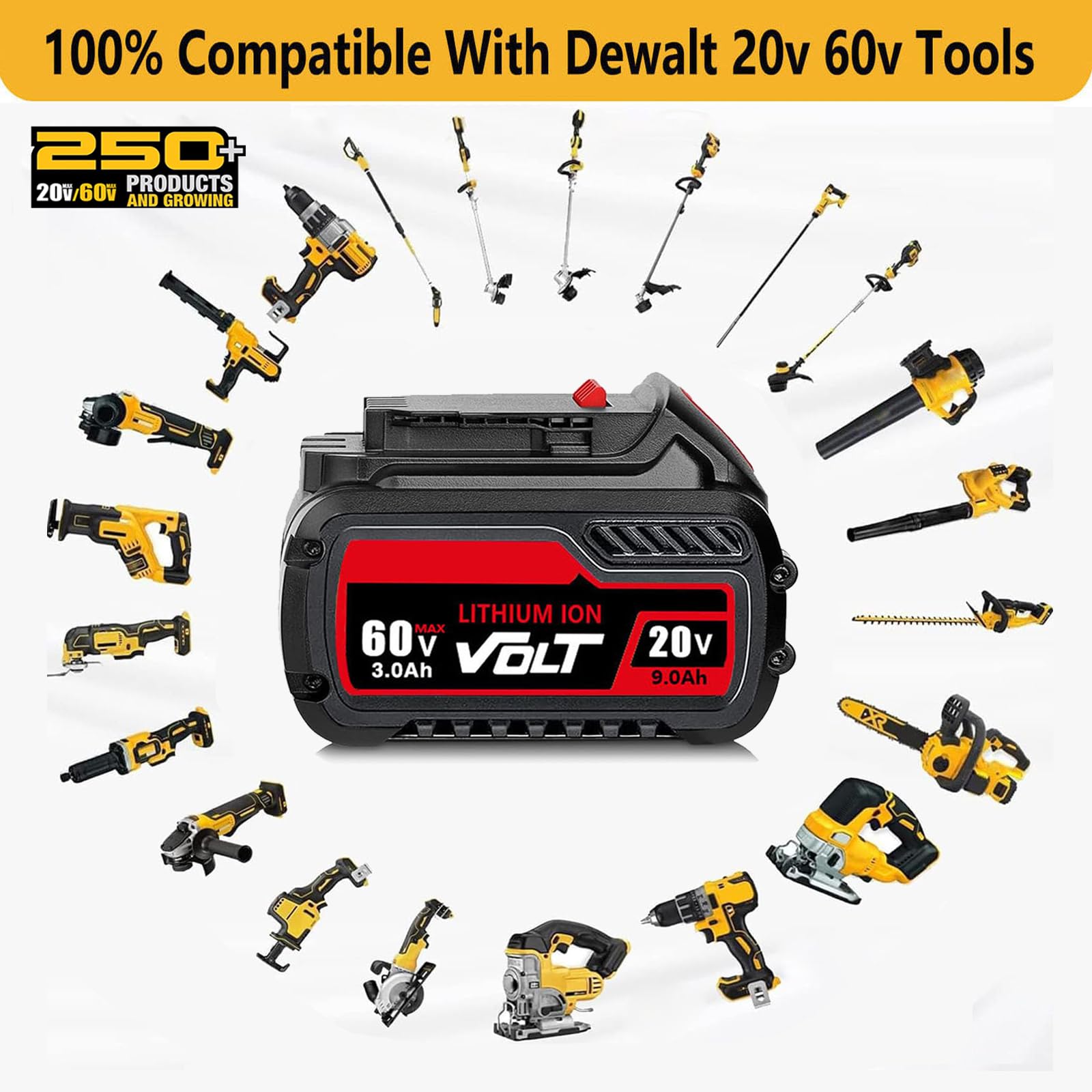 HAPPLYS 2Pack 9.0Ah Replace for Dewalt 20V/60V Battery Compatible with DCB609 DCB606 DCB612 DCB206 DCB205 DCB204 DCB203 DCB201 Lithium ion Battery