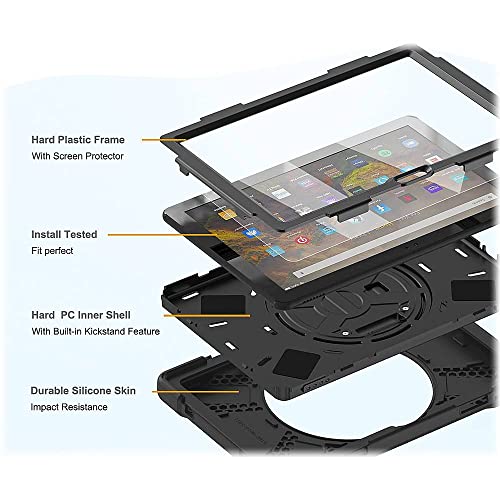SaharaCase Protection Hand Strap Series Case for Amazon Fire HD 10 (2021) and Amazon Fire HD 10 Plus (2021) [Shockproof Bumper] Kickstand Rugged Protection Anti-Slip Grip - Black