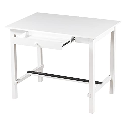 JIVOIT Counter Height 5-Piece Dining Table Set with 4 Upholstered Chairs, Solid Wood Casual Kitchen Set with 1 Storage Drawer, Save-Space Dining Table Set for 4 (White+Beige 001)