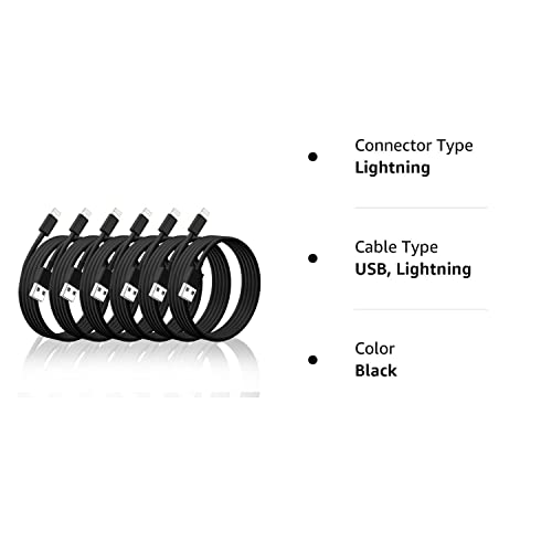 iPhone Charger Cord,[MFi Certified] 6Pack Lightning Cable 6ft,Long Fast Charging 6 Feet for Apple iPhone 14/13/12/11/Pro/Max/SE/X/XS/XR/8/8Plus/iPad(Black)