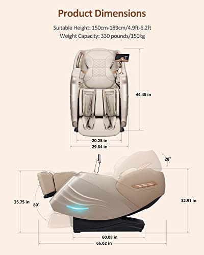 RELX Massage Chair Full Body Zero Gravity SL-Track Shiatsu Massage Chair, 12 Modes, Airbag Massage, with Yoga Stretch, Foot Massage, AI Control(Cream)