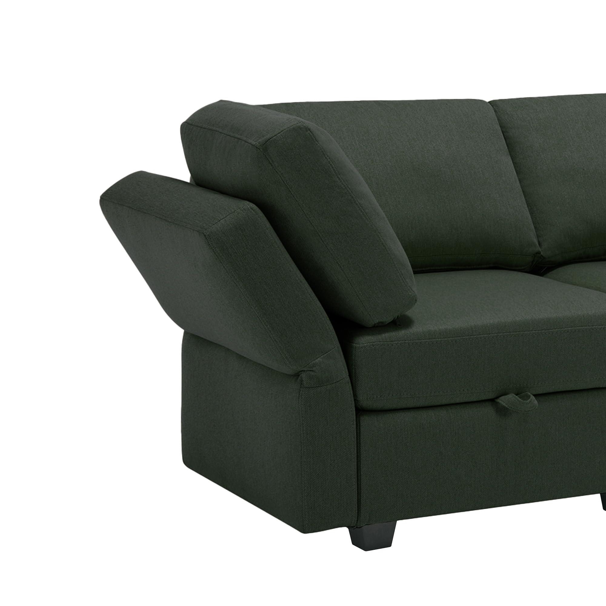 HZANHY Modular Sectional Sofa Couch with Storage Seat,Modern Linen Couch with Adjustable Arms and Backs Large Convertible Sofa with Ottoman for Living Room Apartment Office(Green 2seats+1Ottoman