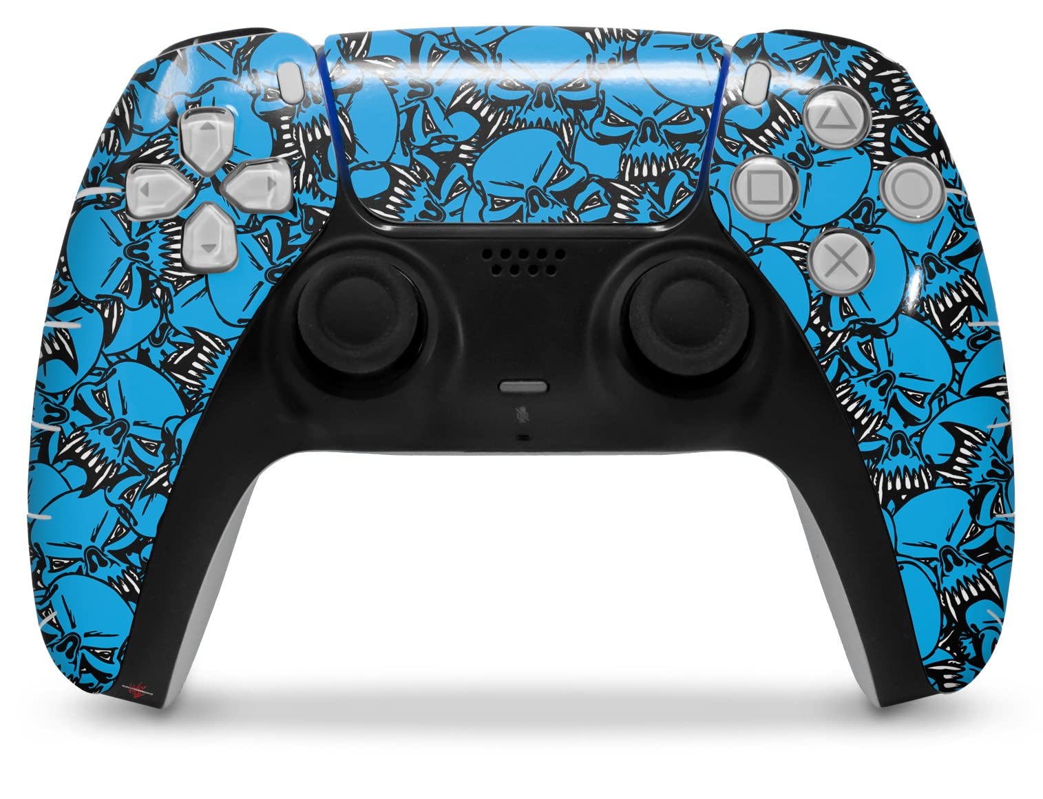 WraptorSkinz Skin Wrap compatible with Sony PS5 DualSense Controller Scattered Skulls Neon Blue (CONTROLLER NOT INCLUDED)