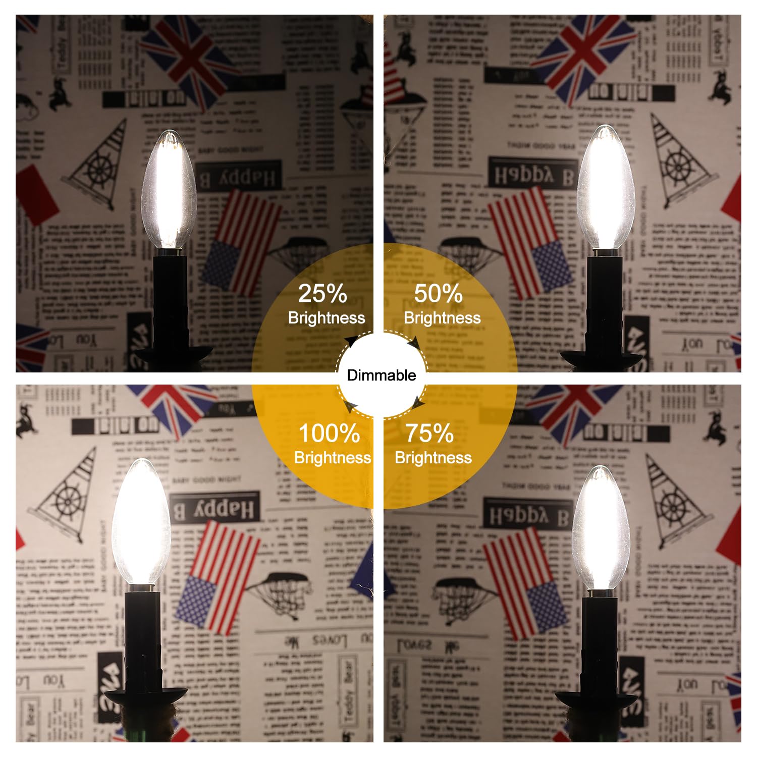 CRLight 8W Dimmable Large LED Candelabra Bulb 80W Equivalent 800LM, 3000K Soft White E12 Lengthened & Enlarged B17 Clear Candle E12 LED Chandelier Light, Smooth Dimming Version, 4 Pack