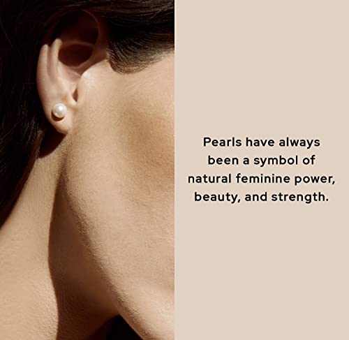 THE PEARL SOURCE Round White Freshwater Real Pearl Earrings for Women - 14k Gold Stud Earrings | Hypoallergenic Earrings with Genuine Cultured Pearls, 7.0-7.5mm
