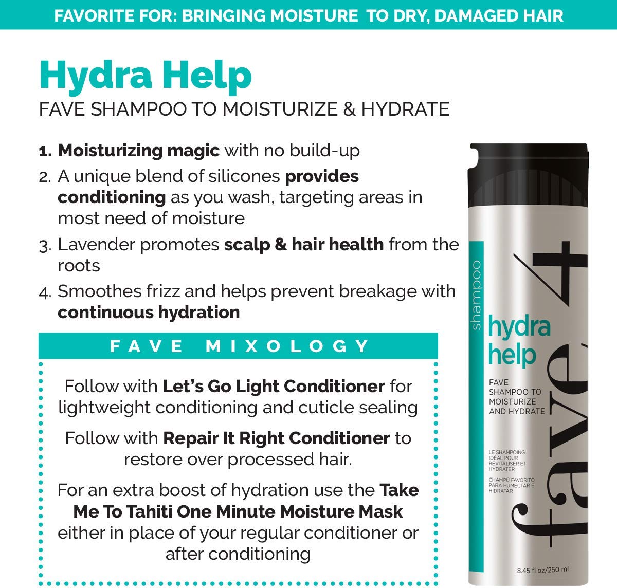 fave4 hair Shampoo and Conditioner Set - Hydra Help Moisturizing Shampoo + Let's Go Light Conditioner for Dry, Damaged and Frizzy Hair, 8.5 fl oz