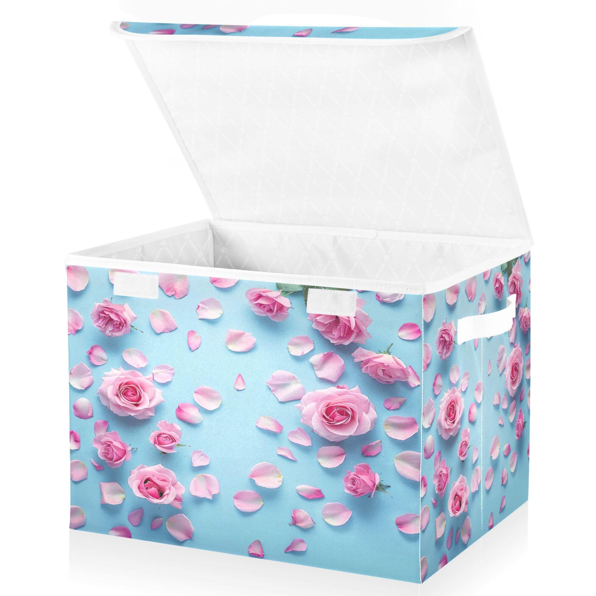 Hzwxjrlf Foldable Storage Box, Storage Bins with Lids, Storage Boxes with Handles, Storage Boxes For Clothing, Storage Bins For Homes and Offices (Beautiful Roses)